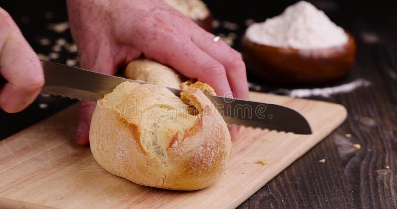 Cut into Pieces Fresh Soft Bread Made of Wheat Flour Stock Video ...