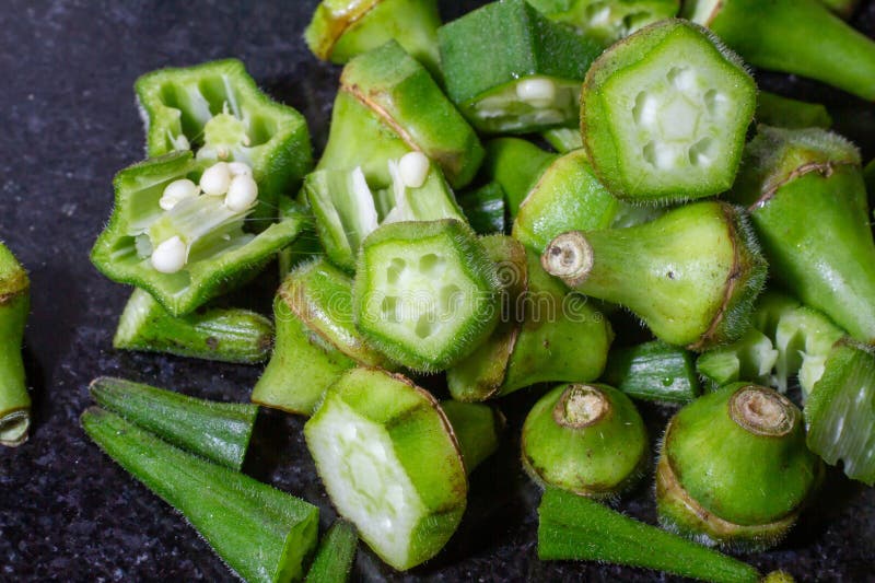 Cut Pieces of Okra. Closeup Photo Stock Photo - Image of harvest, slice ...