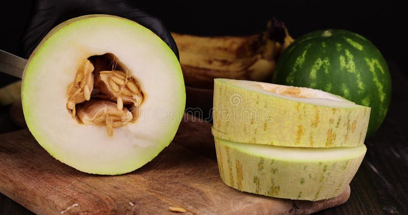Cut into Pieces Ripe Yellow Melon with Sweet Pulp Stock Video - Video ...