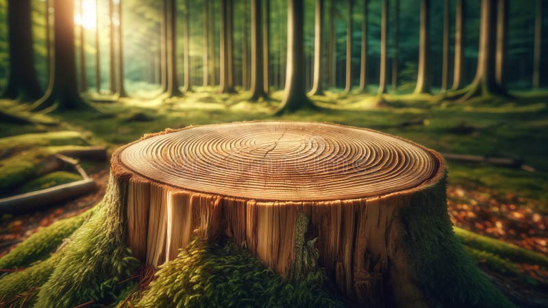 Cut Pine Stump Amidst Serene Forest Light Stock Illustration ...