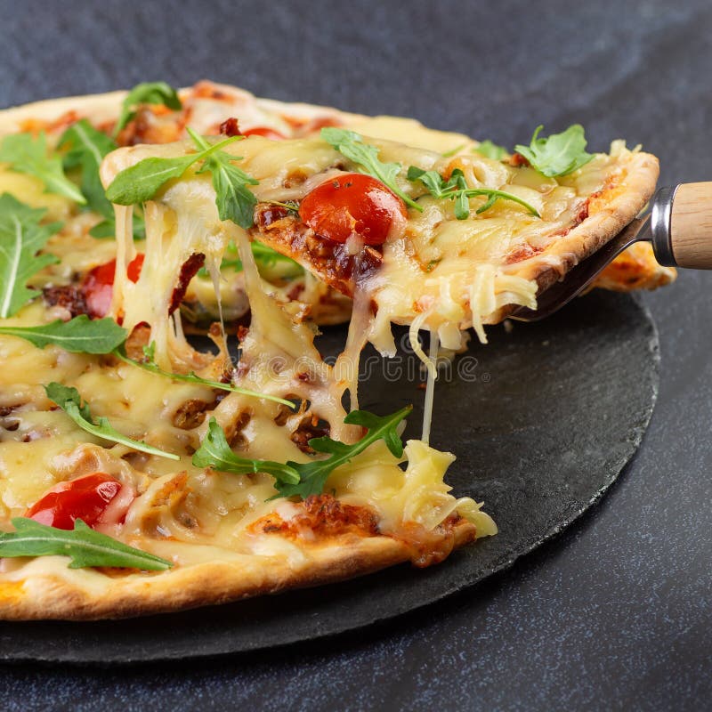 Cut Pizza in Slices, Side View Stock Photo - Image of italian, meal ...