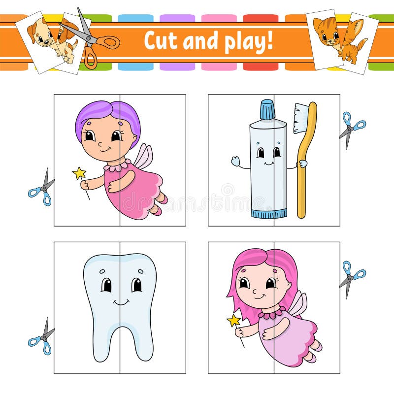 Cut and Play. Flash Cards. Color Puzzle. Tooth, Toothpaste, Fairy ...