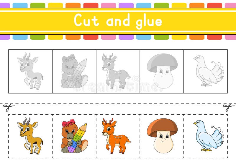Cut and Play. Paper Game with Glue. Flash Cards. Education Worksheet ...