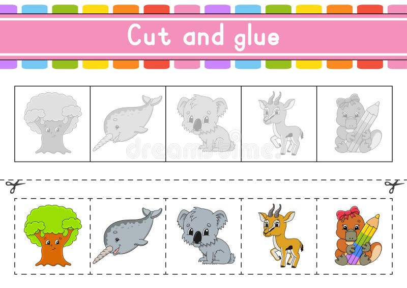 Cut and Play. Paper Game with Glue. Flash Cards. Education Worksheet ...
