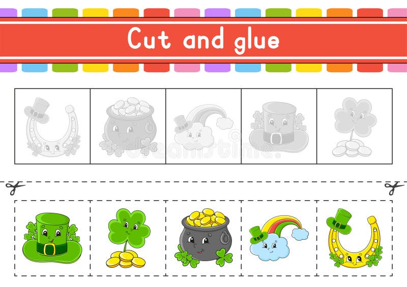 Cut and Play. Paper Game with Glue. Flash Cards. Education Worksheet ...
