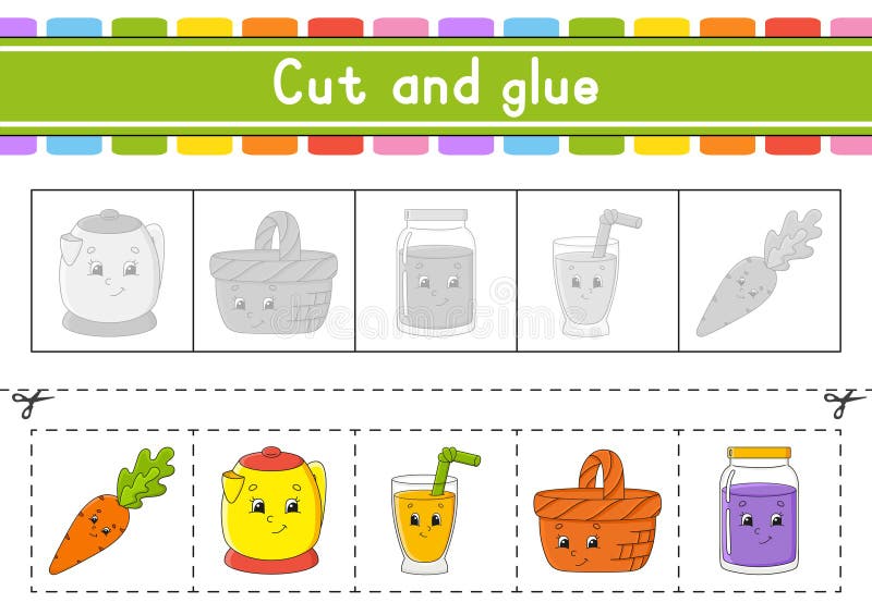 Cut and Play. Paper Game with Glue. Flash Cards. Education Worksheet ...