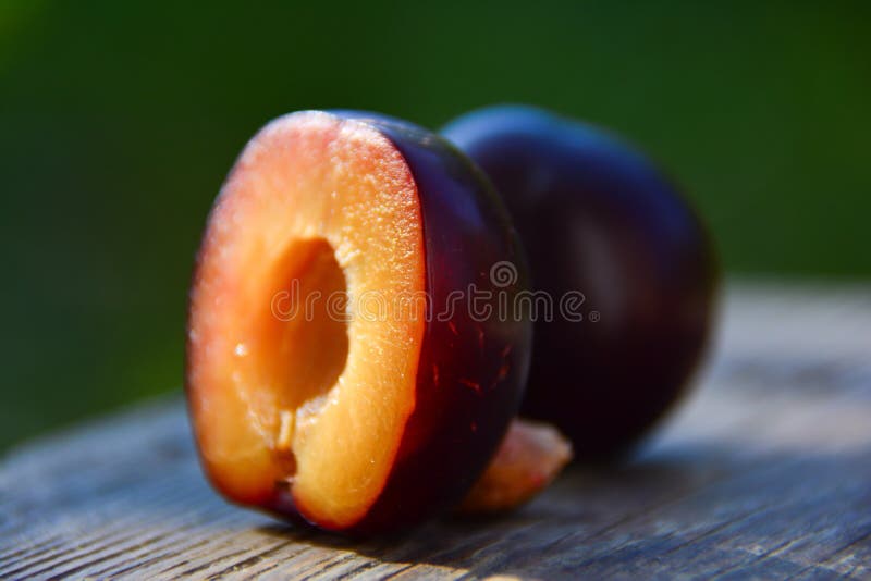 Cut plum fruit stock image. Image of mobjects, healthy - 57135431