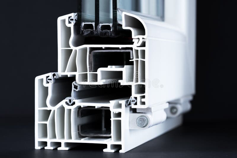 Cut of Pvc Window Profile Closeup, Triple Glazing, Black Background ...