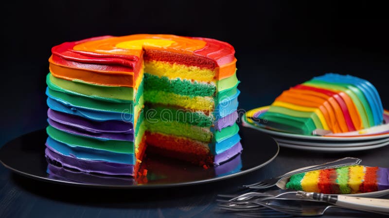 Cut Rainbow Cake, AI Generative Stock Illustration - Illustration of ...