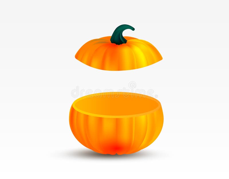 Cut Realistic Orange Color Pumpkin Isolated on White Background. Two ...