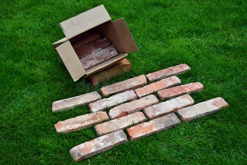 Cut Red Bricks Range in Cardboard Box Stock Photo - Image of facade ...