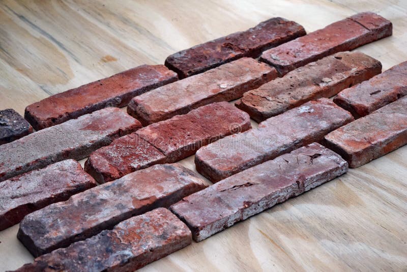 Cut Red Bricks Range Prepared To Use Design Stock Photo - Image of ...