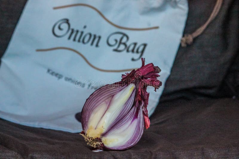 Cut Red Onion with Bag stock photo. Image of leaning - 108087072