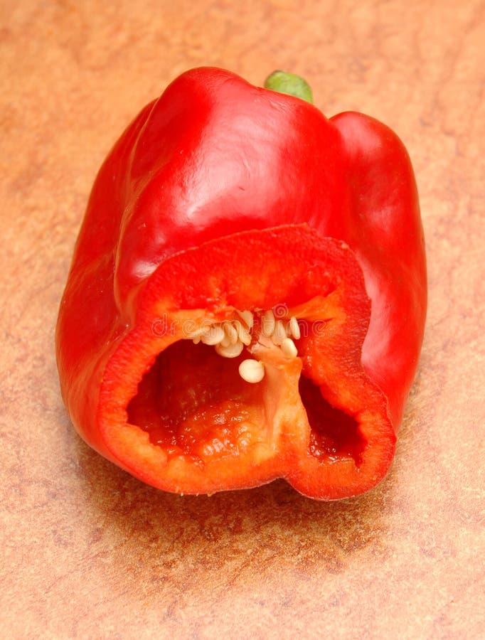 Cut Red Pepper with Seeds Close Up Stock Photo - Image of cuts ...