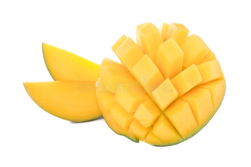 Cut Ripe Mango with Two Pieces Isolated on White Background Stock Image ...