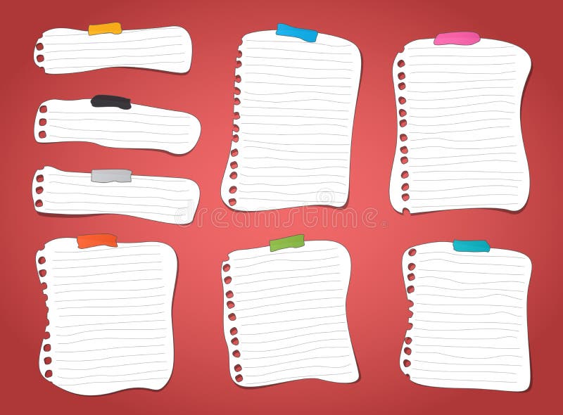 Cut Ruled Notebook, Note Paper Sheets with Colorful Sticky Tape on Red ...