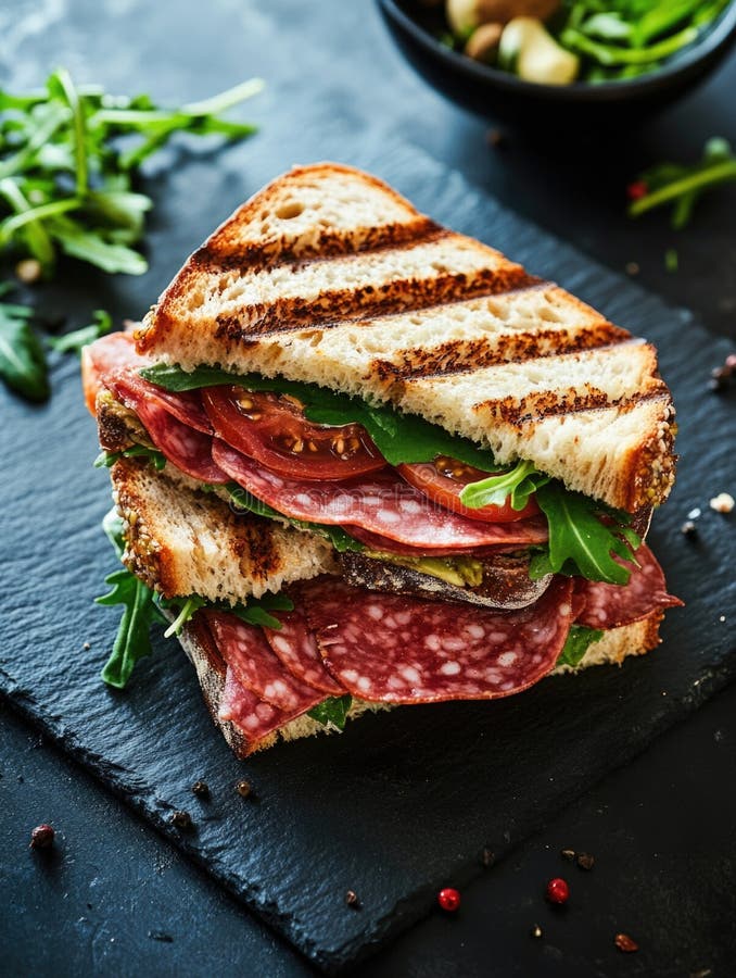 Cut Sandwich on Cutting Board Stock Photo - Image of board, dining ...