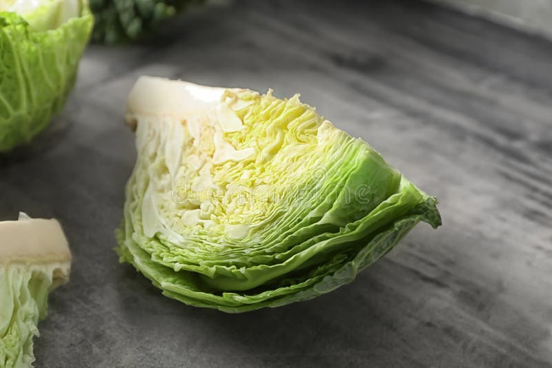 Cut Savoy Cabbage on Grey Table Stock Image - Image of culinary, ripe ...