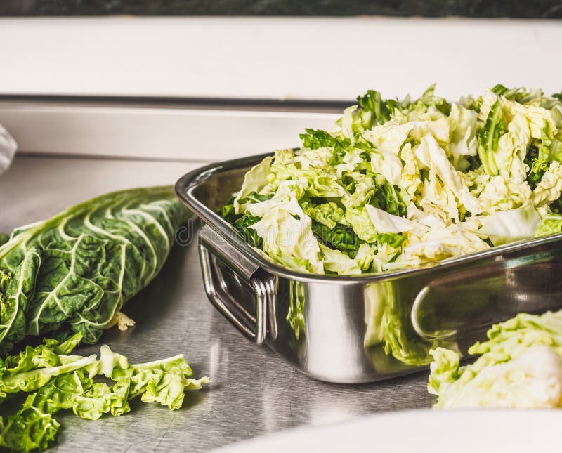 Cut Savoy Cabbage in Metal Bowl Stock Image - Image of leaf, eating ...