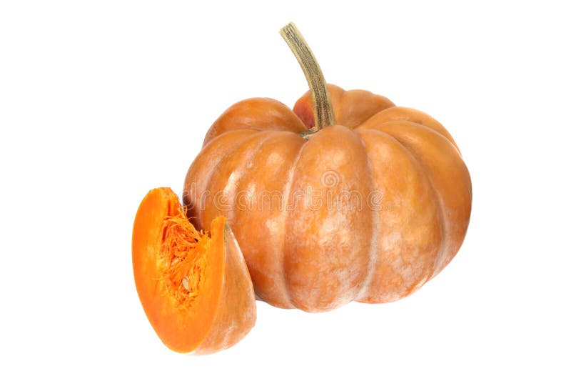 Cut Slice and Pumpkin Isolated on White Stock Photo - Image of ...