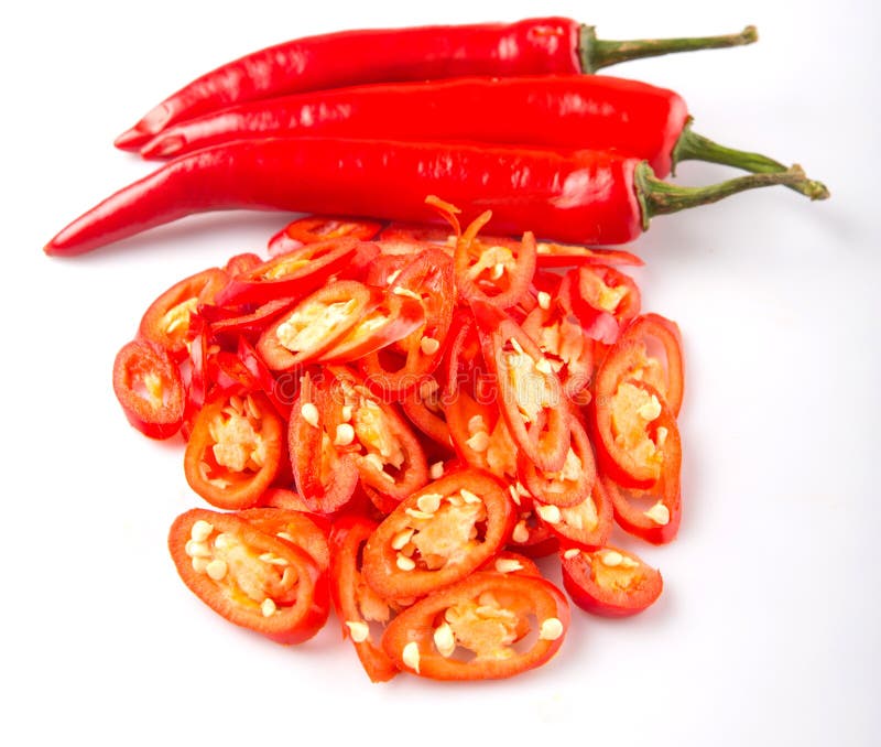 Cut Slices of Red Chili on Cutting Board V Stock Photo - Image of ...