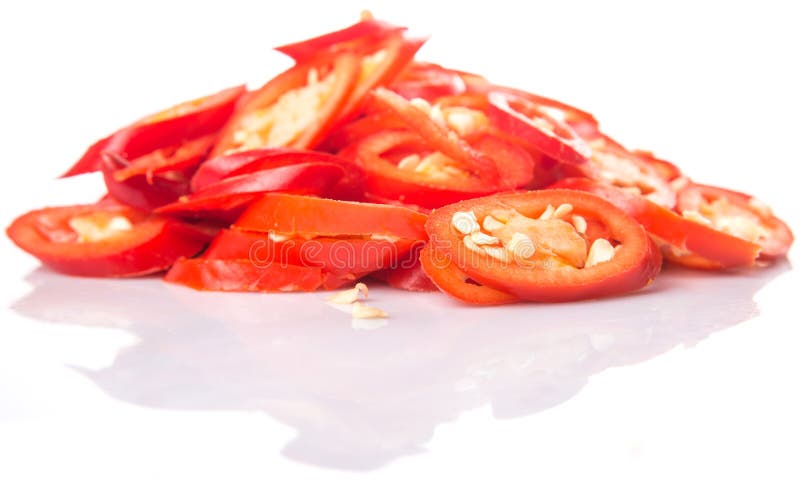 Cut Slices of Red Chili on Cutting Board V Stock Photo - Image of ...