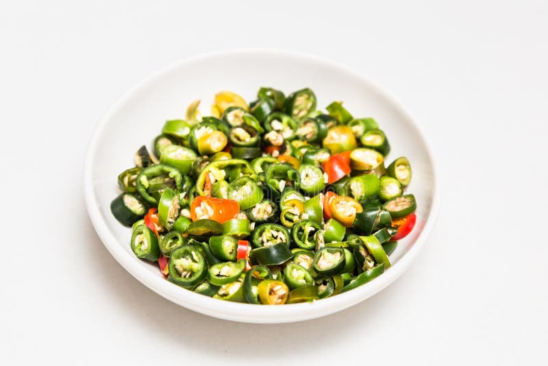 Cut Small Chili Served on Sauce Plate Stock Photo - Image of chile ...