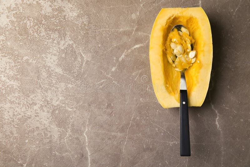 Cut Spaghetti Squash on Gray Table, Top View Stock Photo - Image of ...