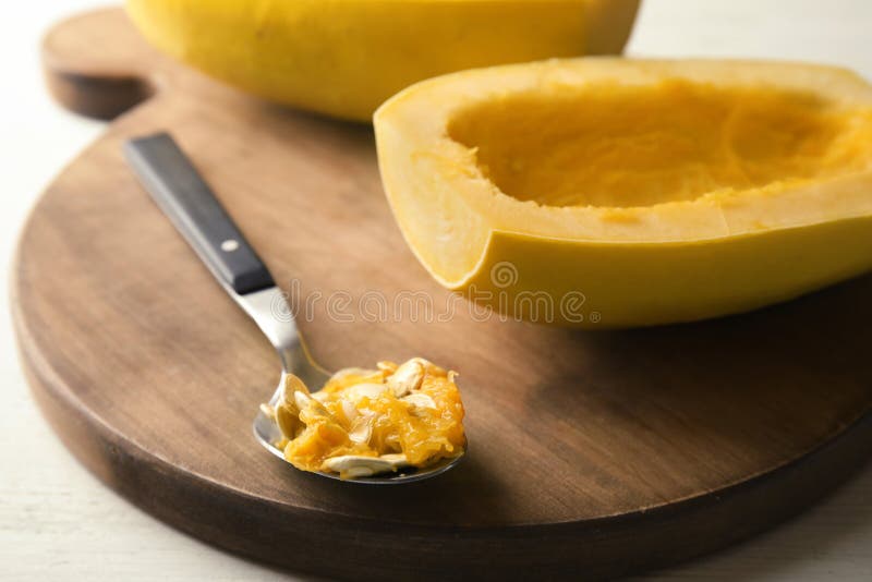 Cut Spaghetti Squash and Spoon Stock Photo - Image of organic, healthy ...