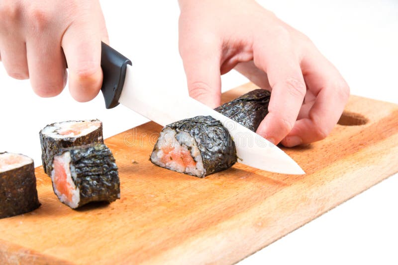 Cut sushi roll stock image. Image of sharp, chop, food - 30365787