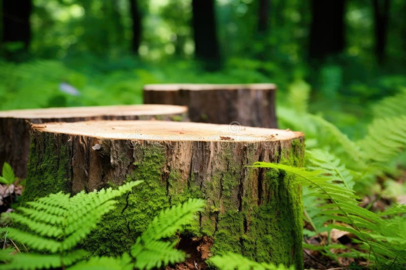 Cut Tree Trunks with Growth Rings Visible, Sapling in the Center Stock ...