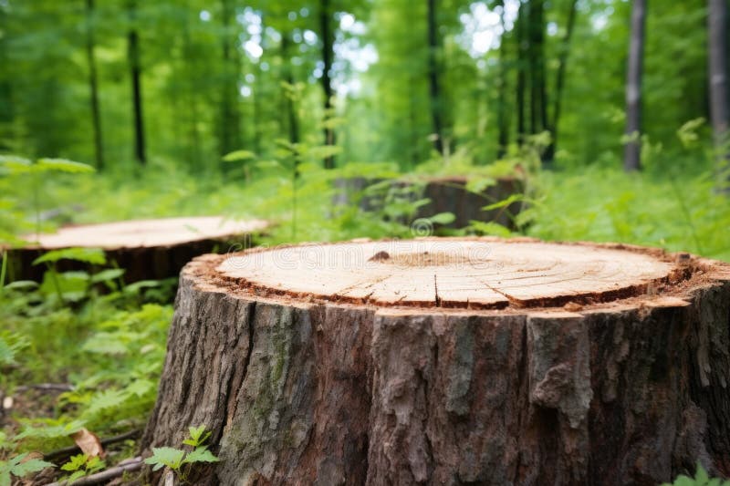 Cut Tree Trunks with Growth Rings Visible, Sapling in the Center Stock ...