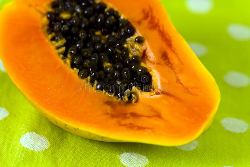 Cut Up Papaya Fruit On Green Background Stock Photo - Image of yellow ...