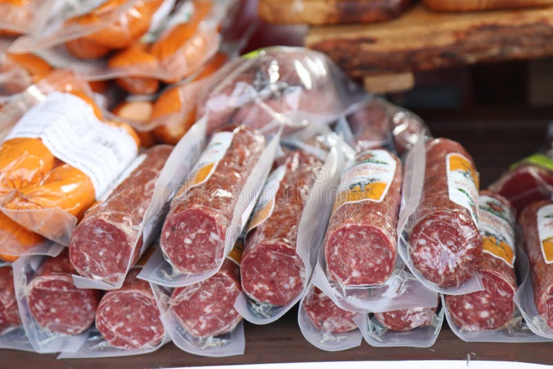 Cut and Vacuum-packed Salami for Sale- Stock Image - Image of meat ...