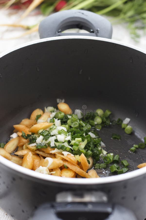 Cut Vegetables in Cooking Pot Stock Photo - Image of vegetable, carrot ...