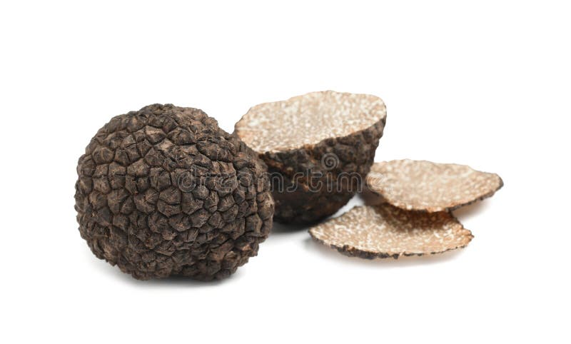 Cut and Whole Black Truffles Isolated on White Stock Photo - Image of ...