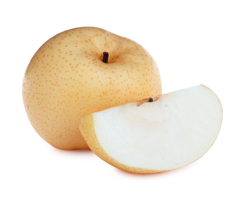 Cut and Whole Fresh Apple Pears on White Background Stock Photo - Image ...