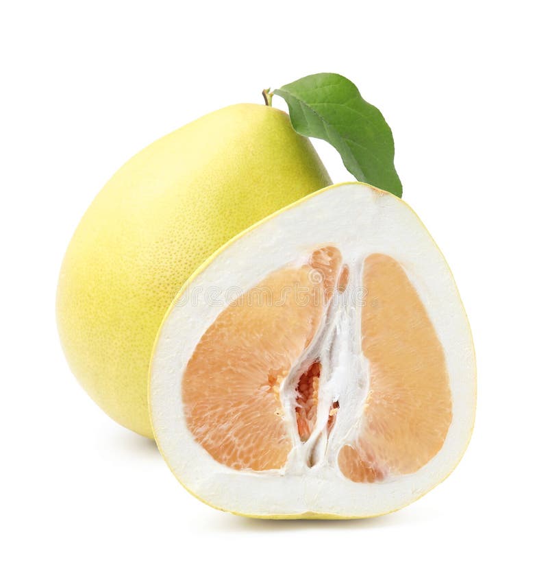 Cut and Whole Fresh Pomelo Fruits on White Background Stock Image ...