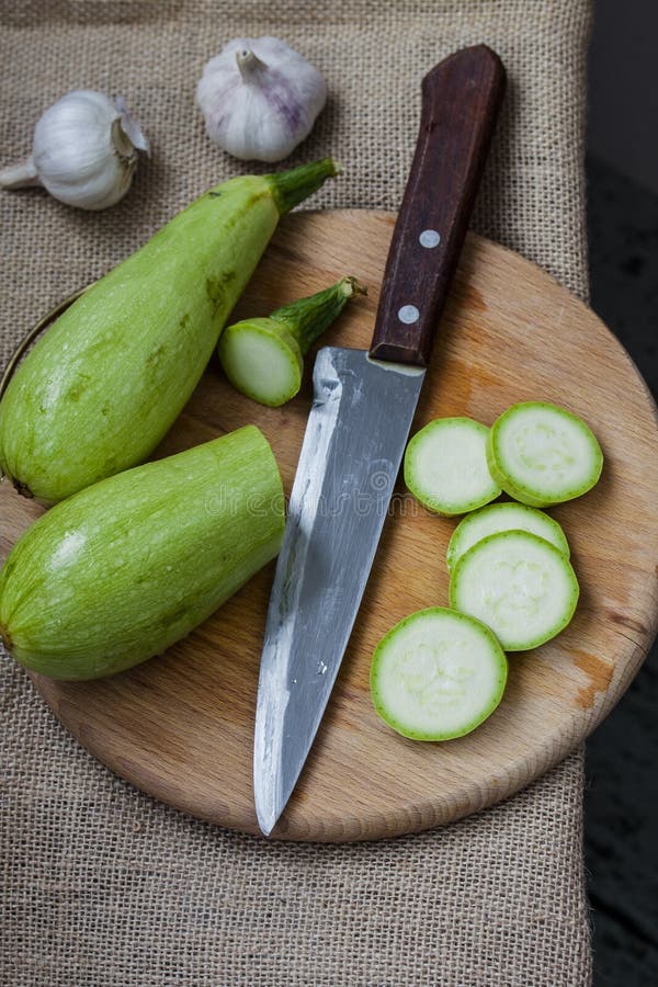 Cut Zucchini on Chopping Board Stock Image - Image of food, natural ...