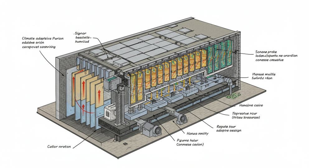 Cutaway Diagram of a Modern Data Center or Server Facility, Featuring a ...