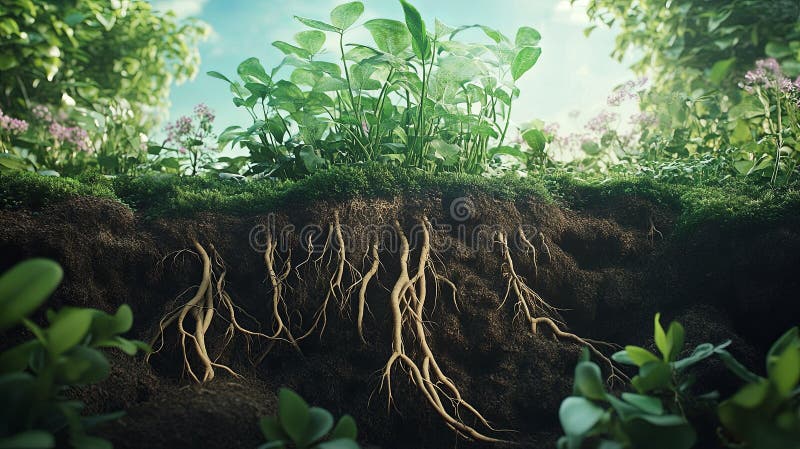 Cutaway of a Healthy Root System Under Regenerative Plants. Stock Image ...