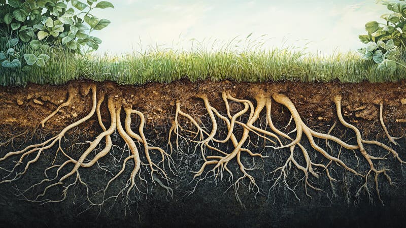 Cutaway of a Healthy Root System Under Regenerative Plants. Stock Image ...