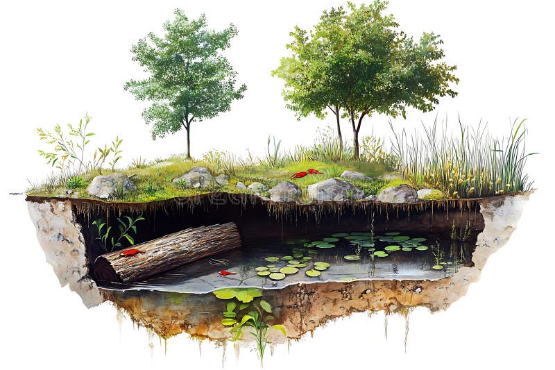 Cutaway Illustration of an Ecosystem Featuring Trees, Grass, and Rocks ...