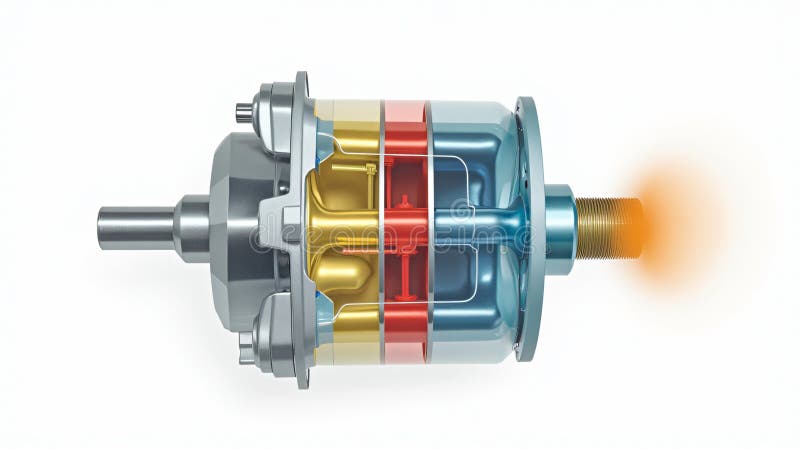 Cutaway Illustration of Mechanical Device with Colored Internal ...