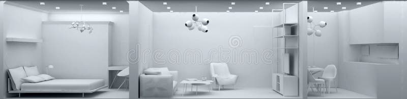 Interior of Three Rooms in Plain Color Stock Illustration ...