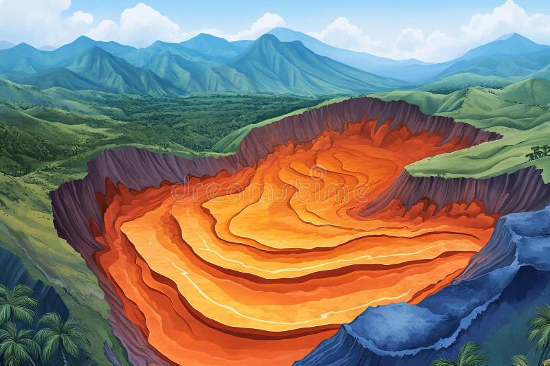 Exploring the Structure of a Shield Volcano Showcasing Magma Layers and ...