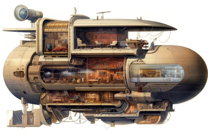 A Cutaway Model of a Space Ship on a White Background. Generative AI ...