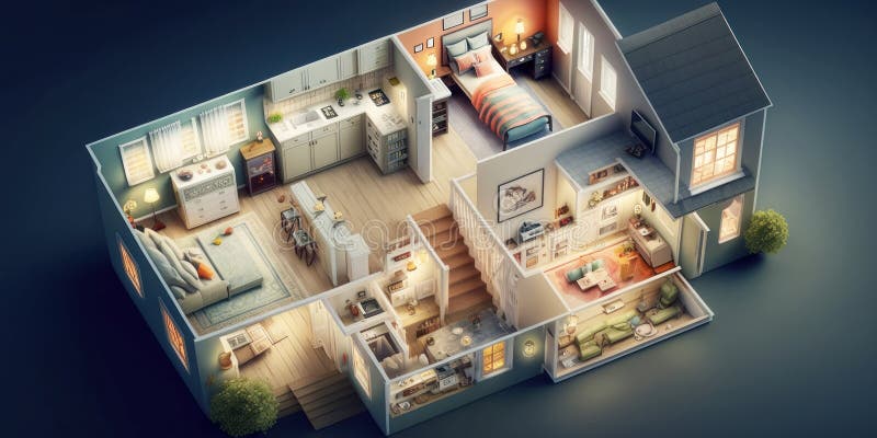 Cutaway Plan of a House, Architecture Stock Illustration - Illustration ...