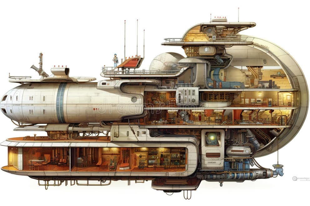 A Cutaway of a Space Ship with Many Rooms. Generative AI Image. Stock ...