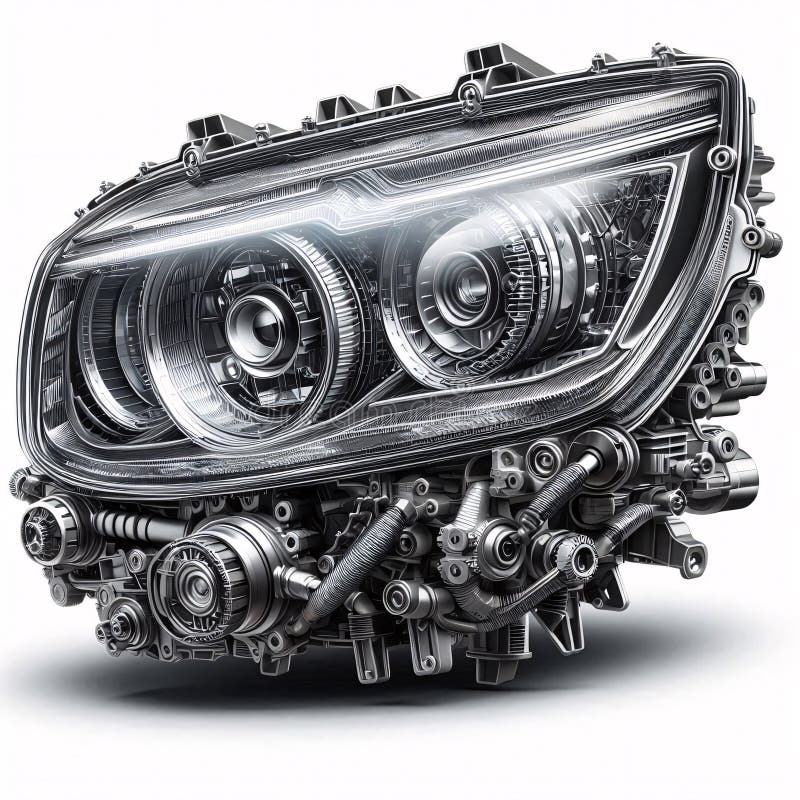A Cutaway View of a Complex Car Headlight with Intricate Internal ...